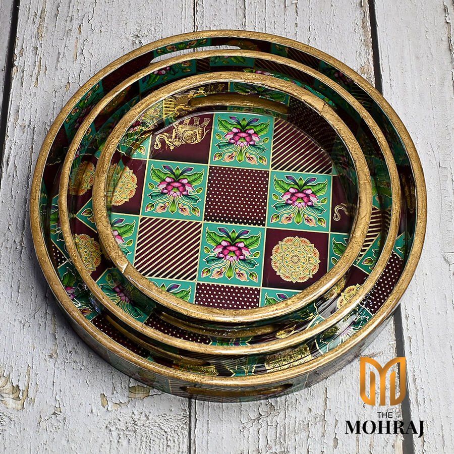 Rajasthani Wooden Round Trays - The Mohraj